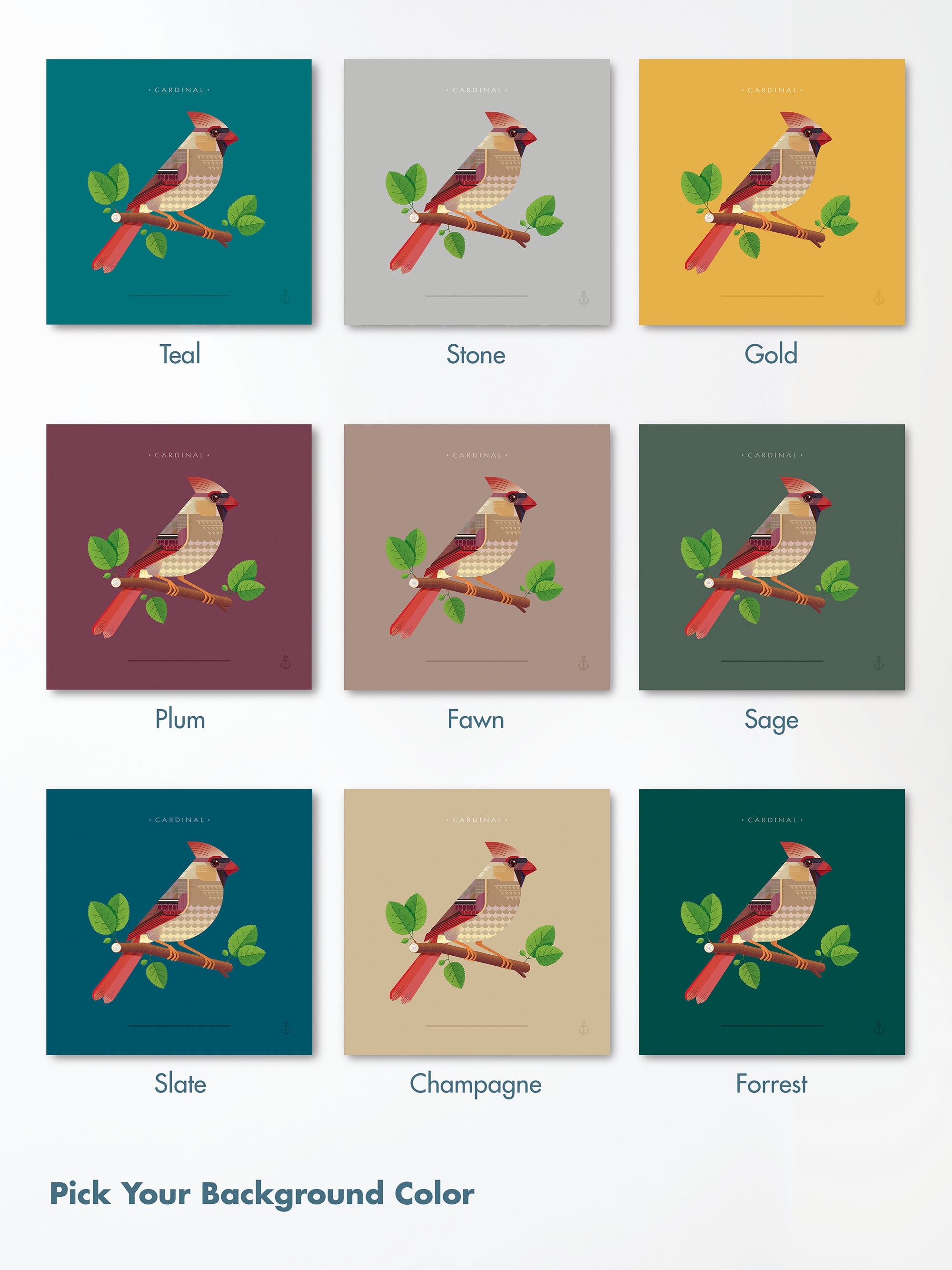 Cardinal female Art Deco Inspired Bird Art Print. - Etsy