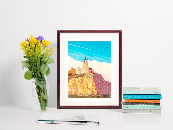 Split Rock Lighthouse Stylized Art Print. Lake Superior - Etsy