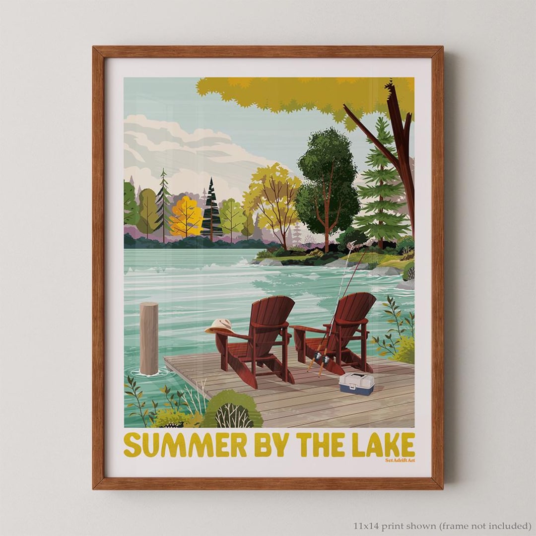 Summer by the Lake. Cabin Life Art Print Featuring Adirondack Chairs ...
