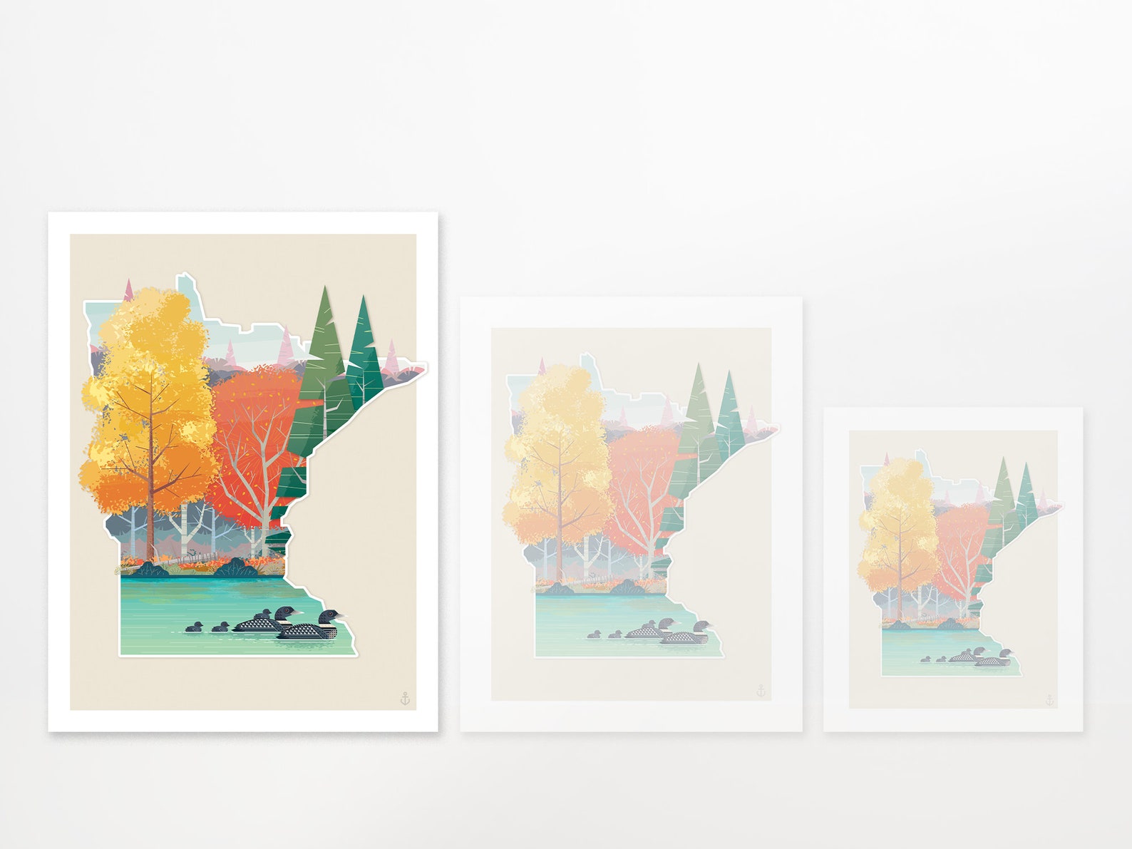 Minnesota State With Fall Colors and Loons on the Lake. - Etsy