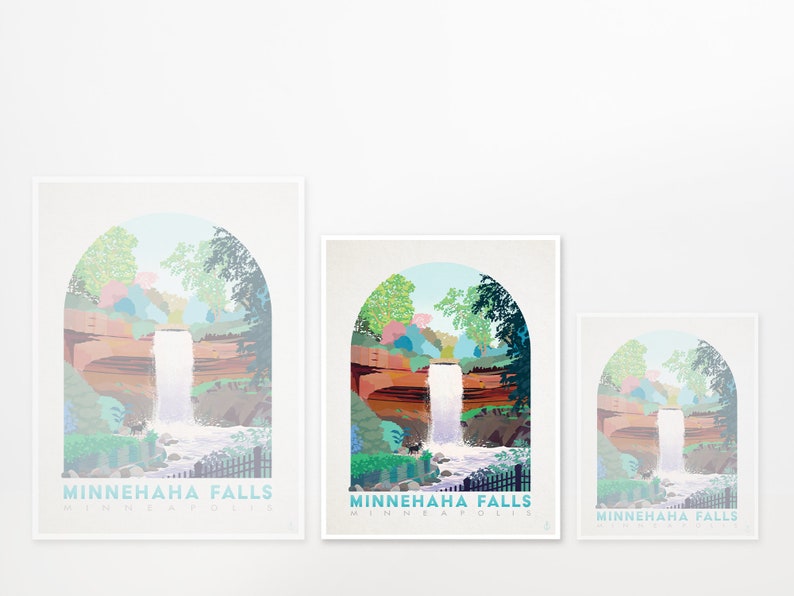 Minnehaha Falls Minneapolis. Fun Bright Colorful Contemporary - Etsy