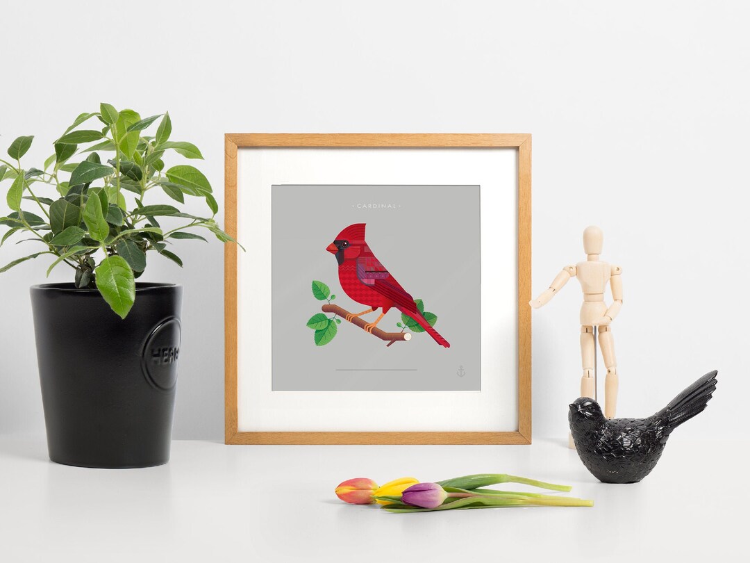 Cardinal (male) Art Deco Inspired Bird Art Print. Contemporary ...