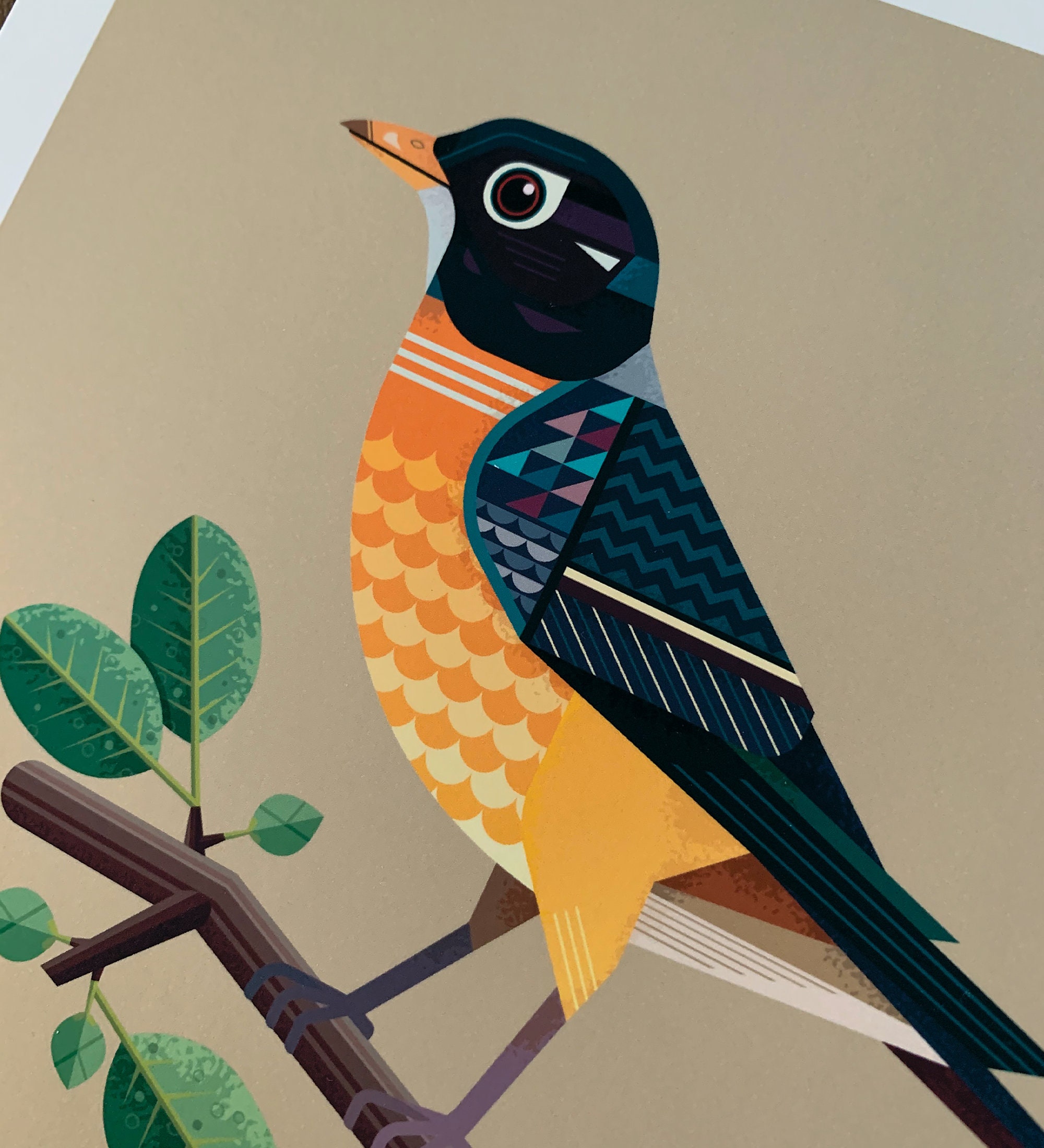 American Robin Art Deco Inspired Bird Art Print. Contemporary | Etsy