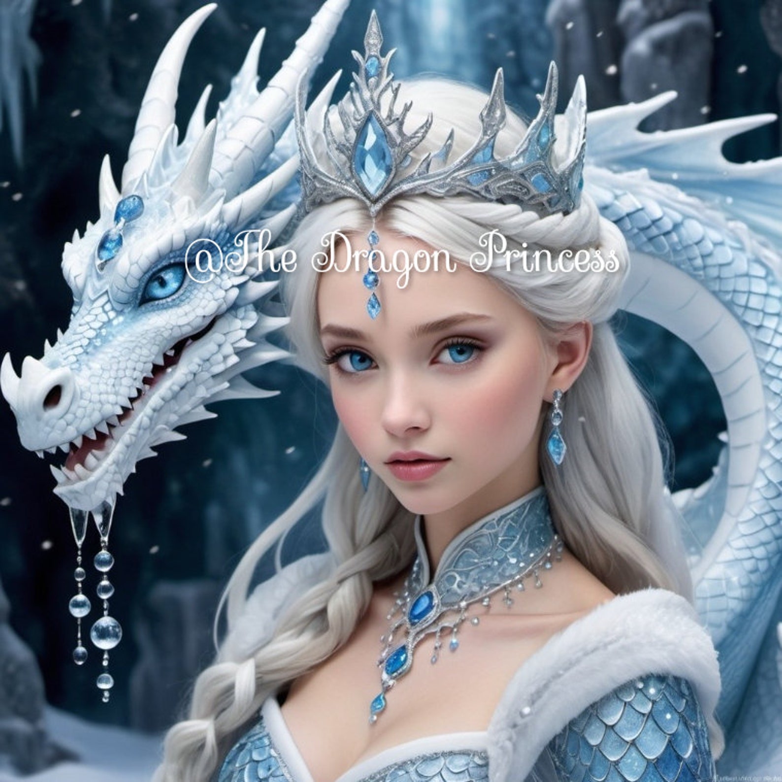 Human Ice Princess and Arctic Ice Dragon Spirit Companions - Etsy