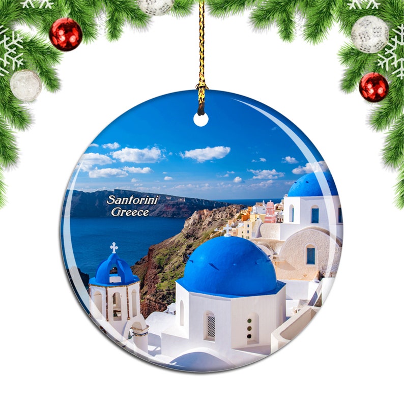 Blue Church Santorini Greece Christmas Ornament Porcelain - Etsy