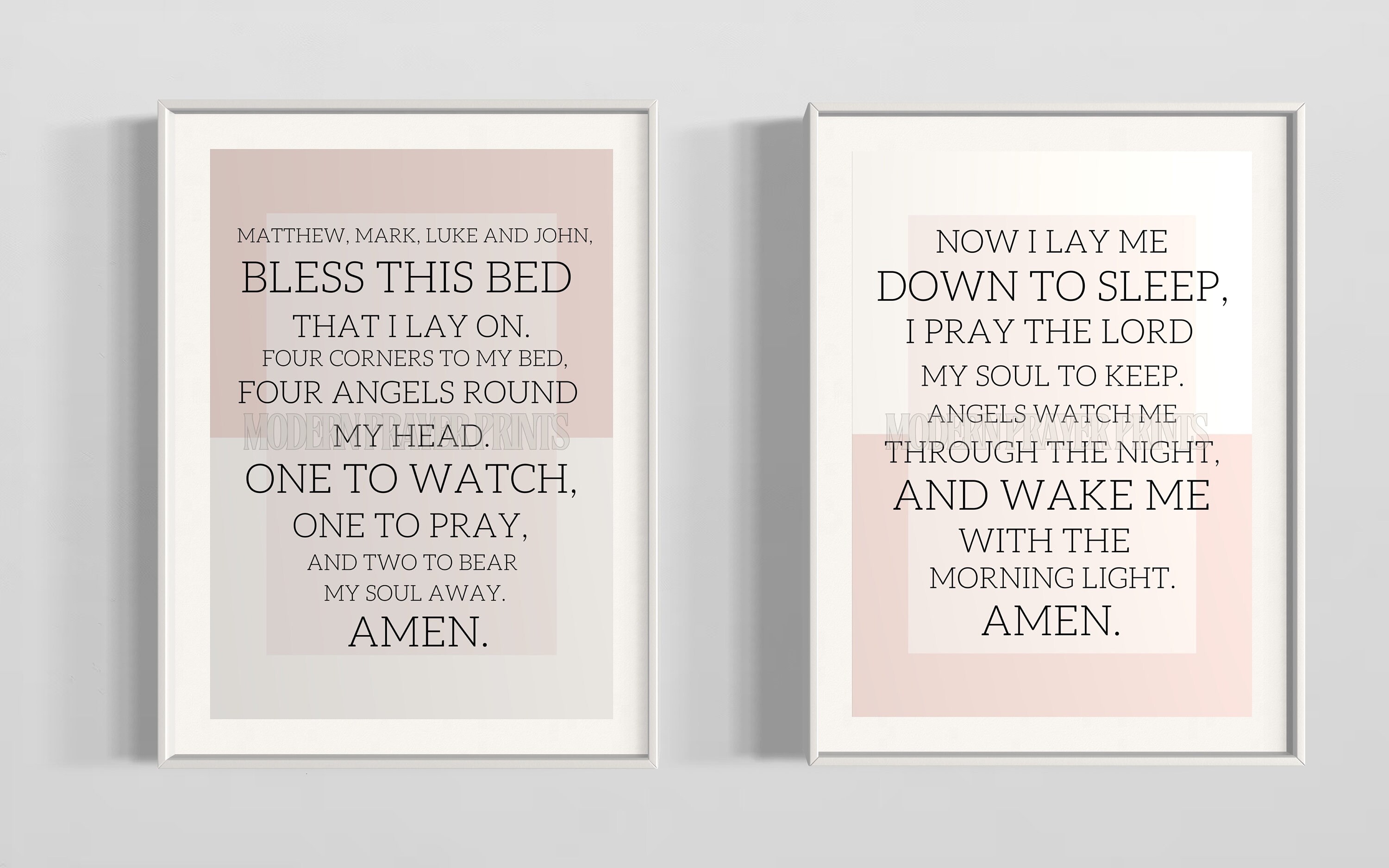 Nursery Prayer, Bedtime Prayer for Children- Set of Two in Pink/white ...