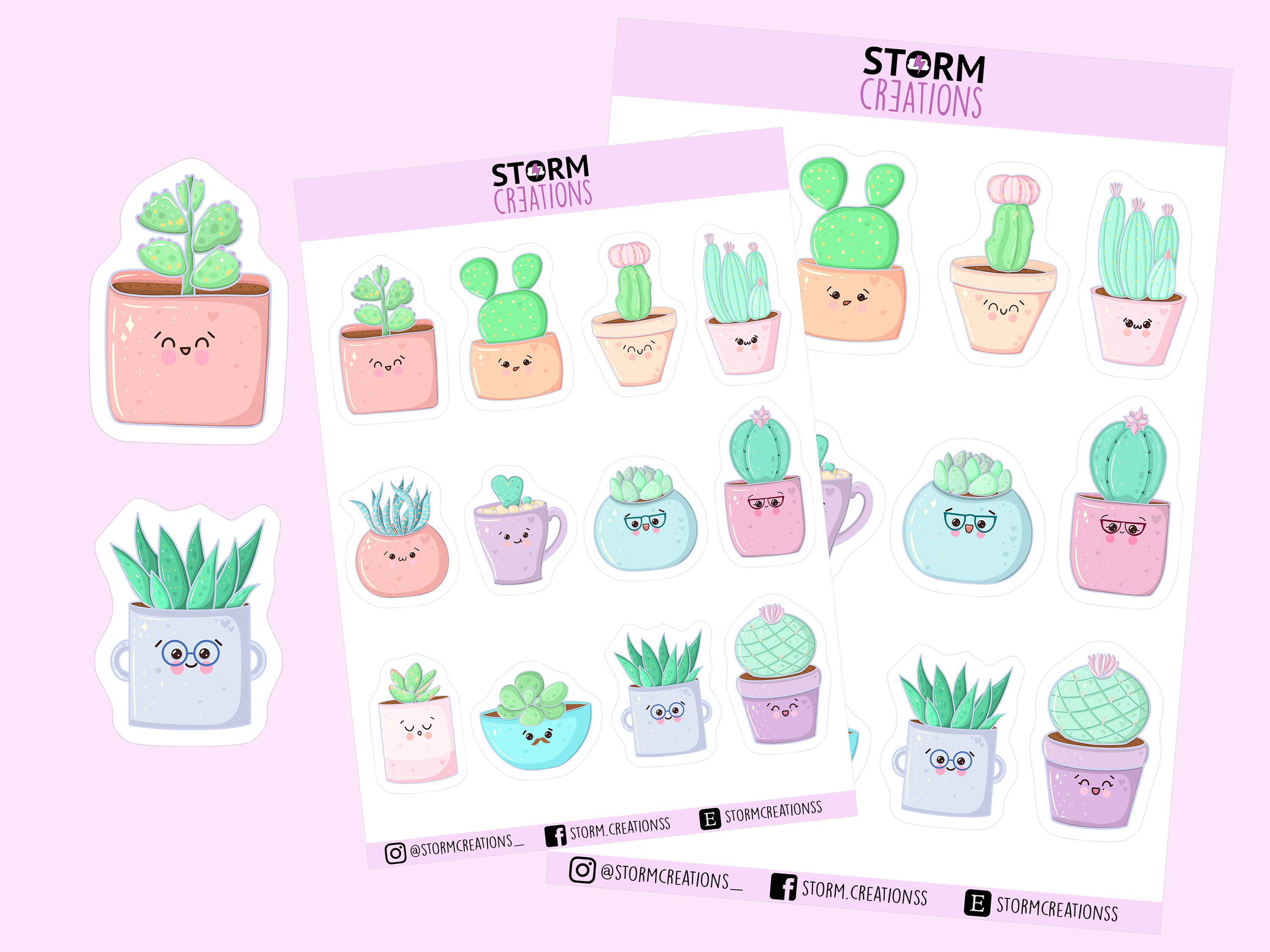 Kawaii Plant Sticker Sheet // Kawaii Planner Stickers, Cute Sticker ...