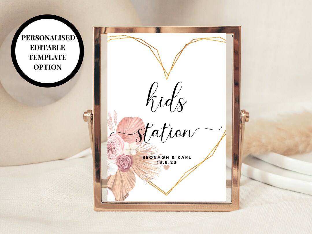Editable Kids Station Printable Sign/ Pampas Grass Wedding Reception ...