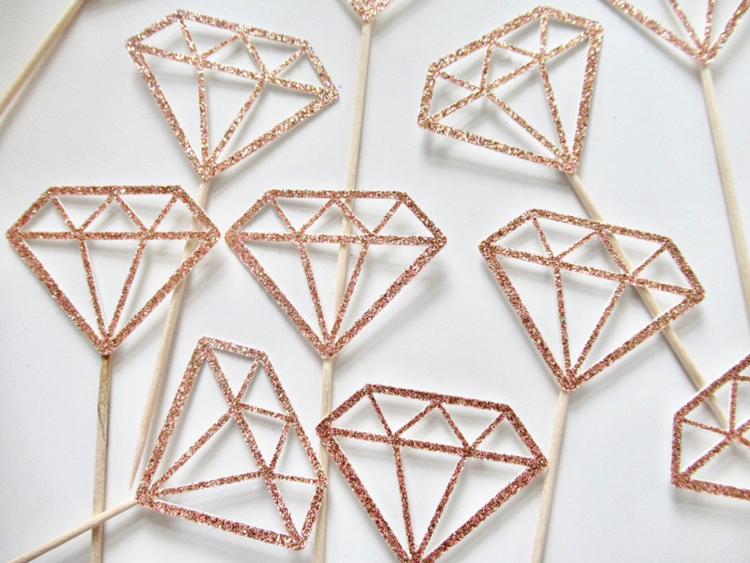 Rose Gold Glitter Diamond Cupcake Toppers/ Rose Gold Bachelorette Party ...
