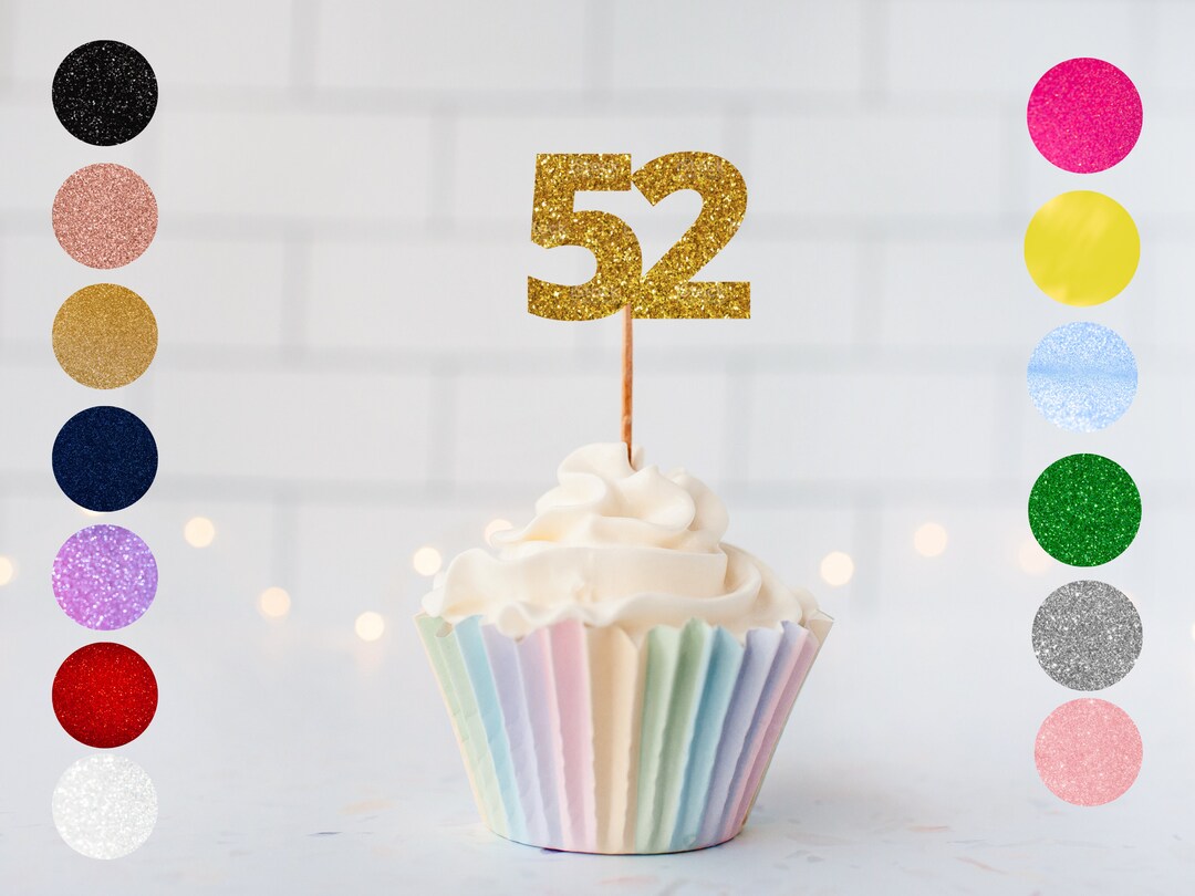 Number Fifty Two Cupcake Glitter Topper/ 52nd Wedding Anniversary ...