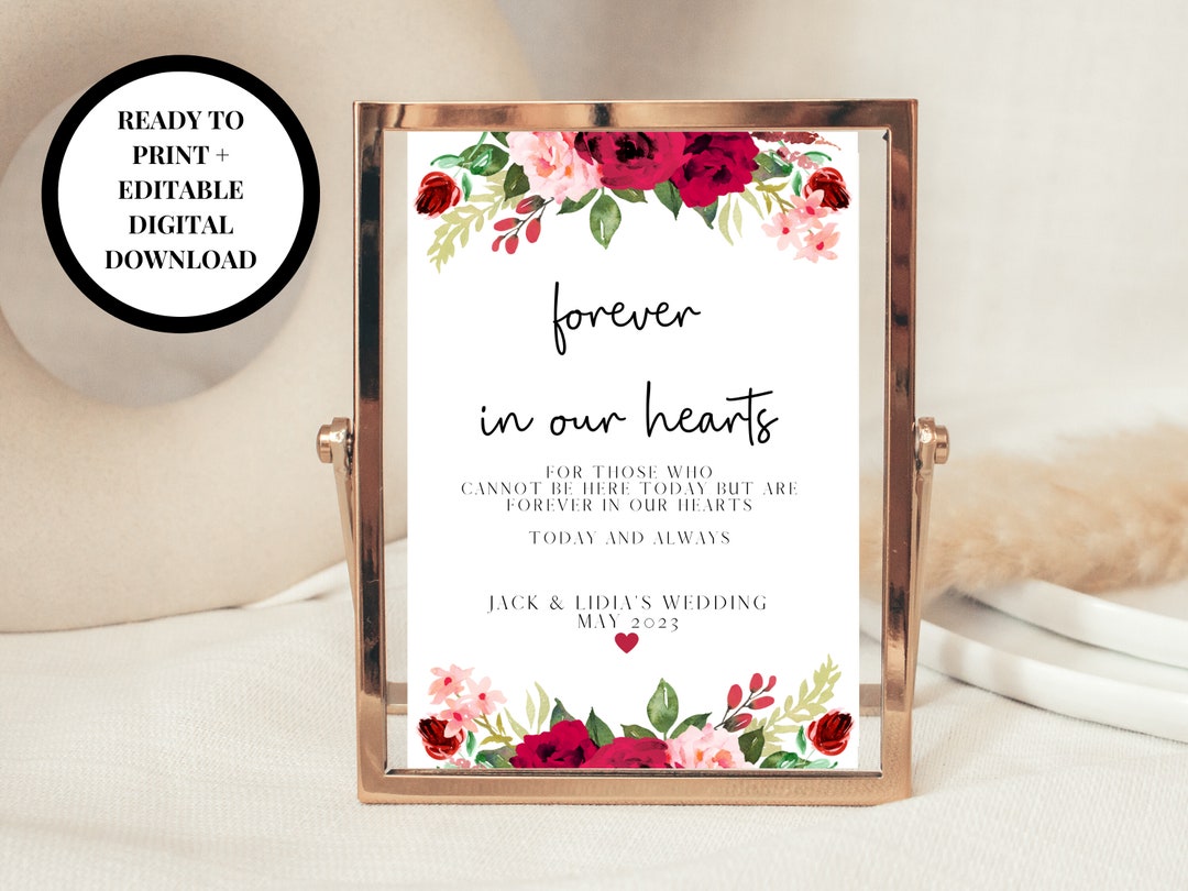 Editable Forever in Our Hearts Sign/ Red Floral for Those Who Cannot Be ...
