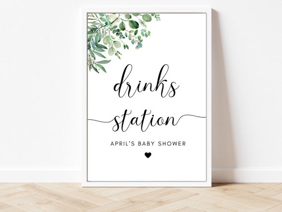 Baby Shower Drinks Station Sign/ Floral Greenery Drink Sign/ - Etsy