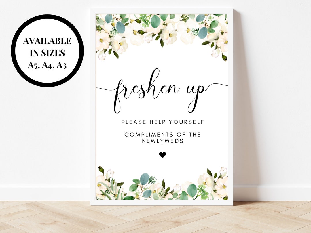 Personalised Freshen up Sign/ Greenery Floral Wedding Reception Please ...