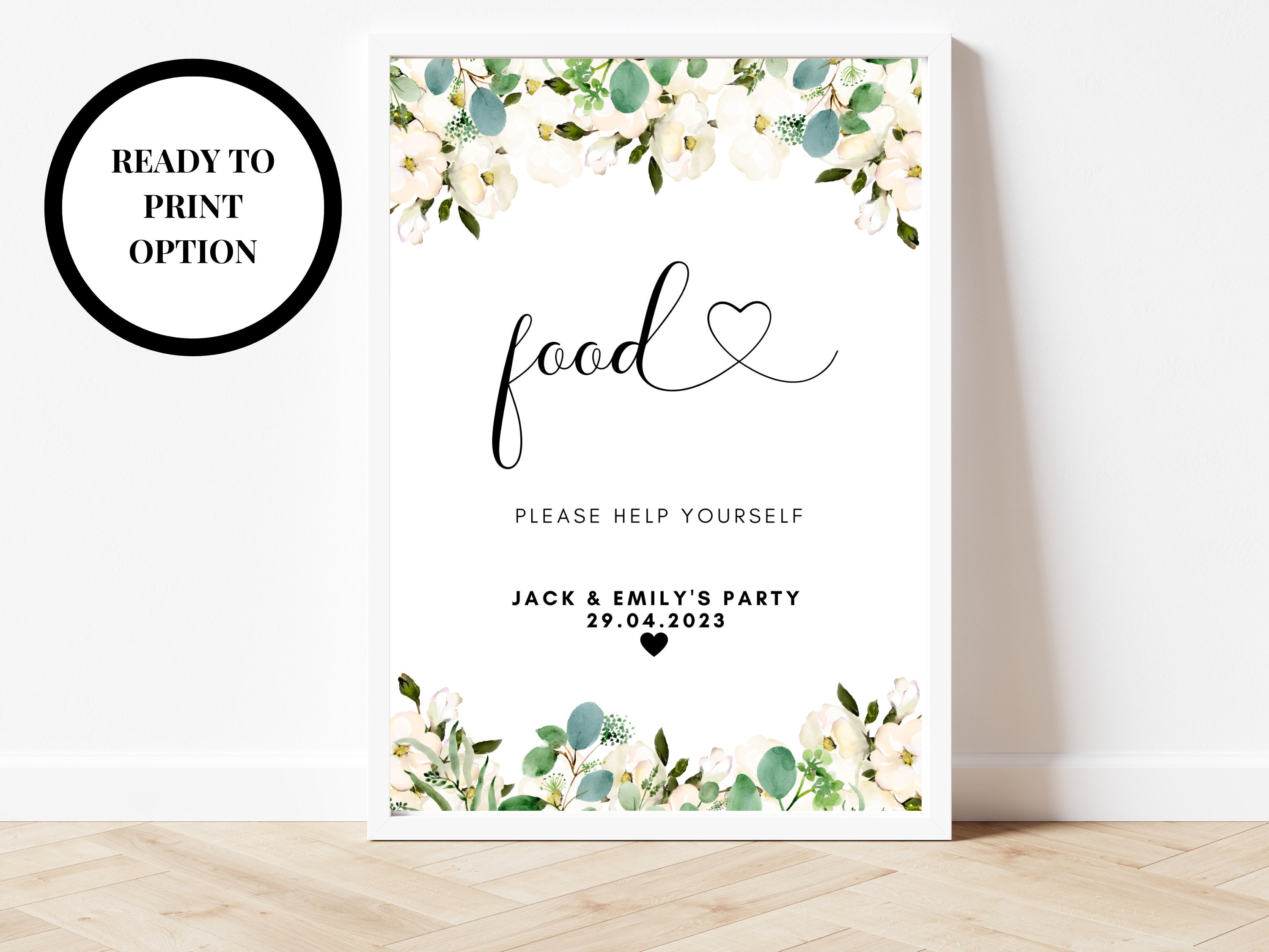 Editable Food Sign/ Greenery Floral Snacks Sweets Grazing Table Sign ...