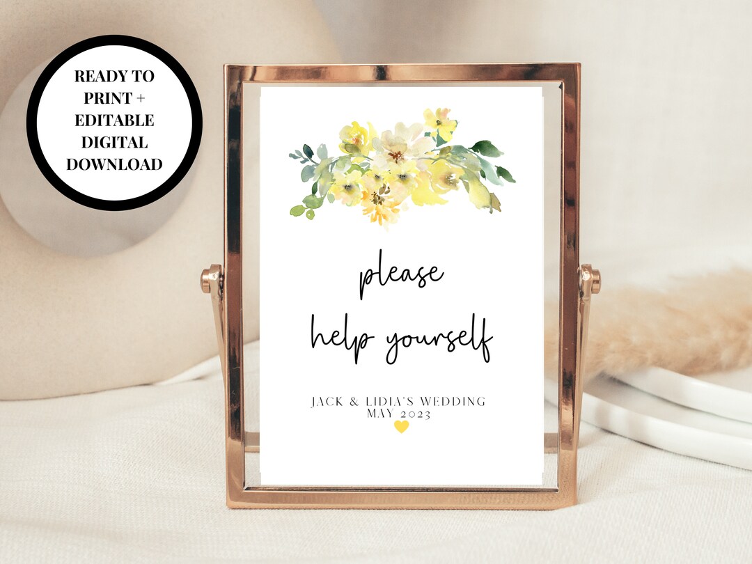 Editable Yellow Floral Help Yourself Sign/ Yellow Roses Floral Wedding ...