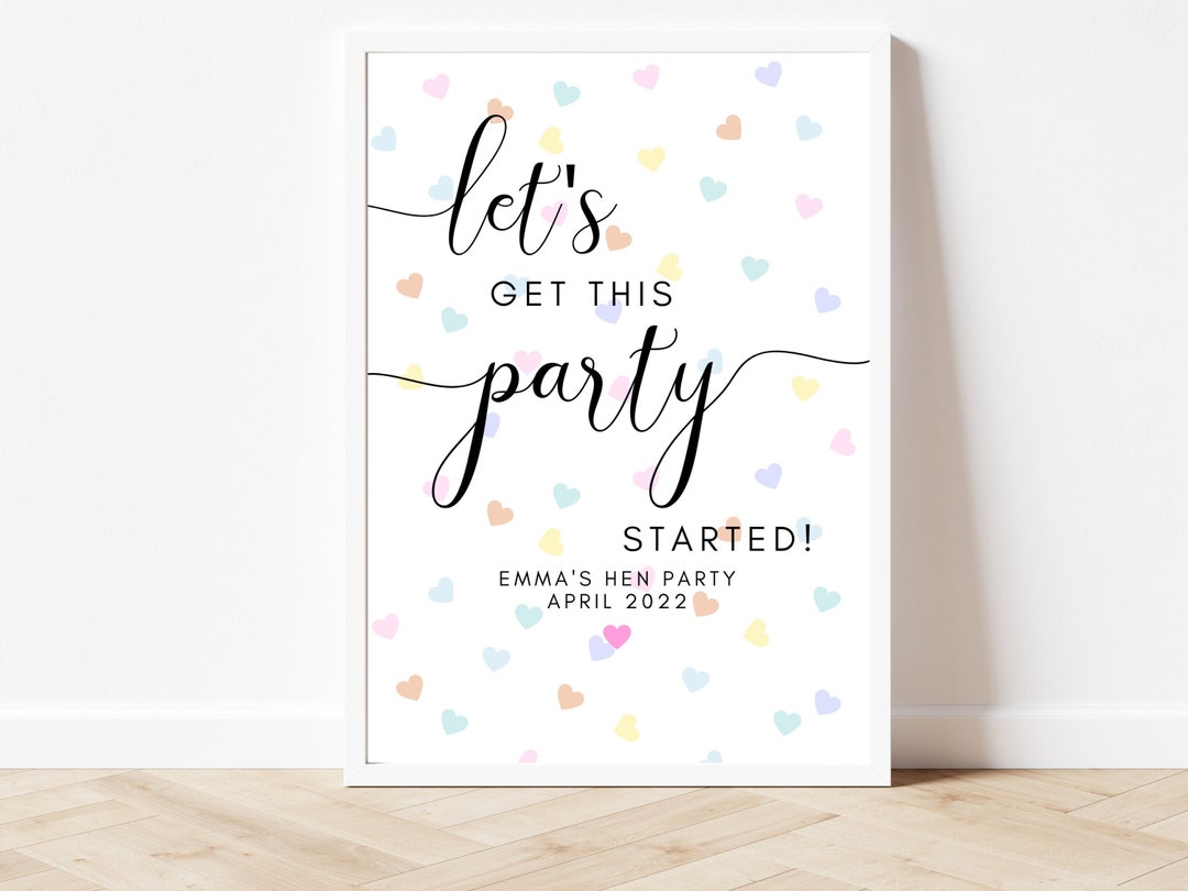 Lets Get This Party Started Sign/ Pastel Bridal Shower Heart/ Rainbow ...