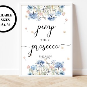 Pimp Your Prosecco Sign/ Personalised Blue Theme Wedding Reception Bar ...
