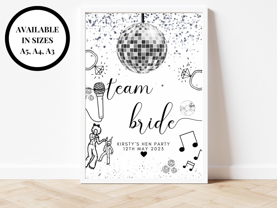 Team Bride Sign/ Personalised Silver Disco Ball Hen Party Decor/ Bridal ...