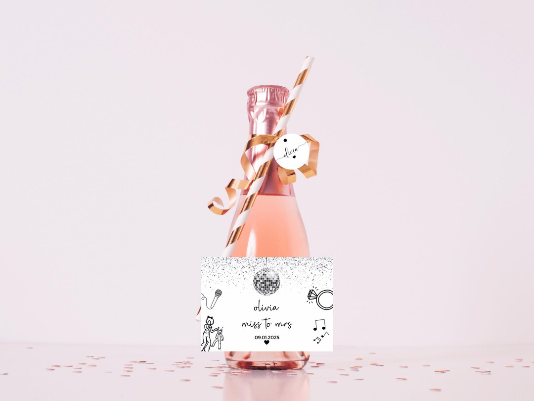 Personalised Miss to Mrs Mini Prosecco Bottle Label/ Bride to Be Silver ...