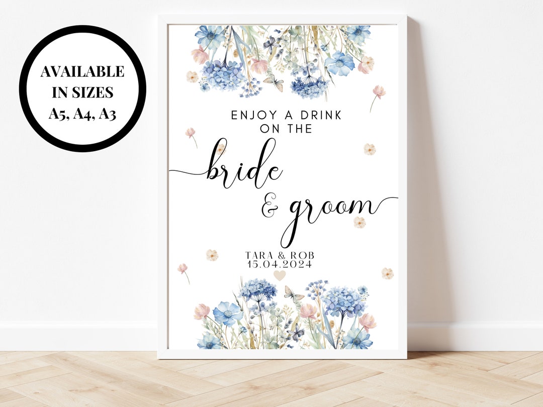 Enjoy a Drink on the Bride and Groom Sign/ Blue Theme Wedding Reception ...