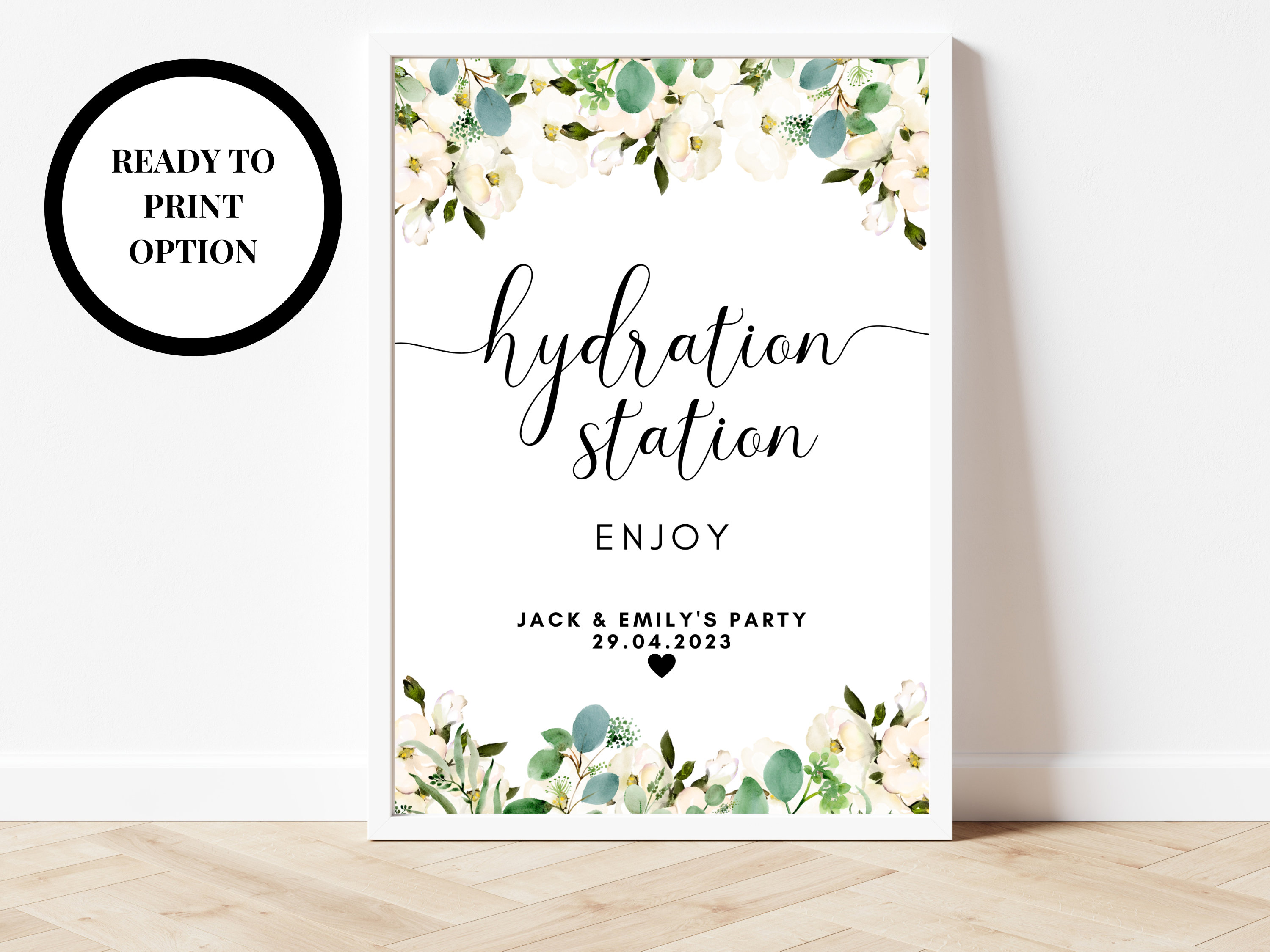 Editable Hydration Station Sign/ Greenery Floral Water Refreshments ...