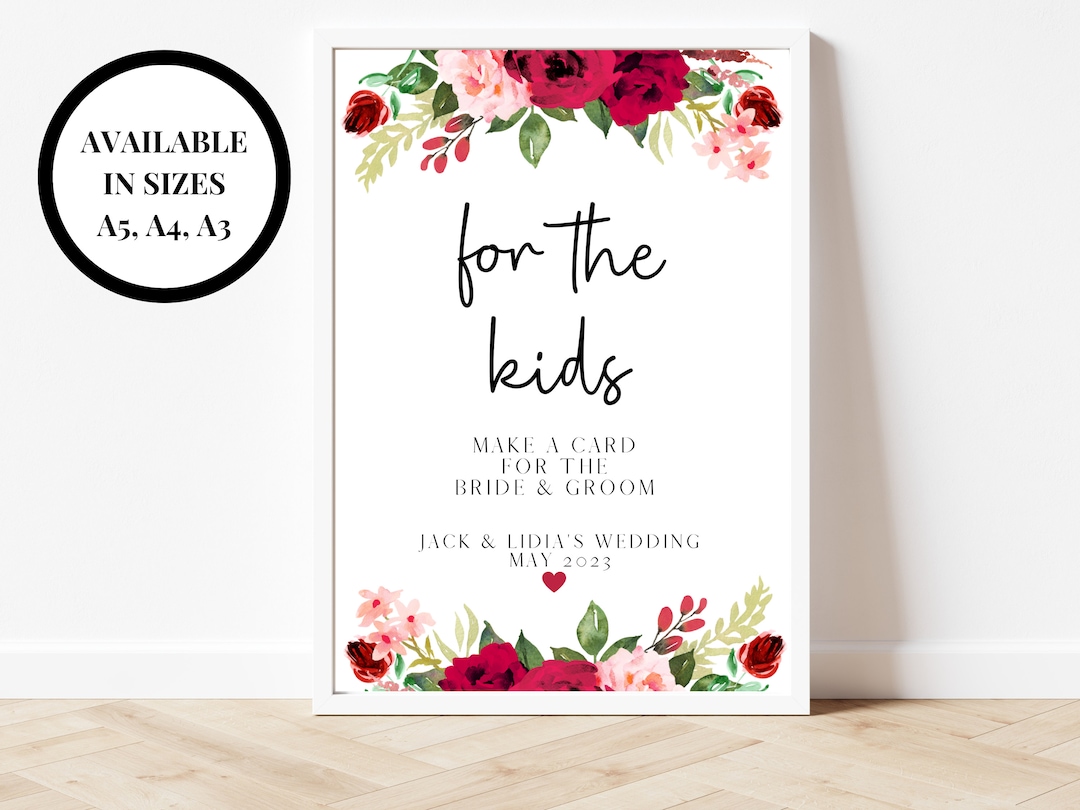 Personalised for the Kids Sign/ Red Floral Make a Card for the Bride ...