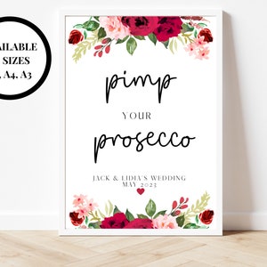 Personalised Pimp Your Prosecco Sign/ Red Floral Wedding Reception ...