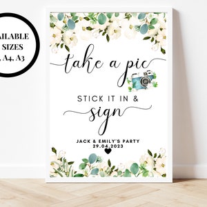 Personalised Photo Sign/ Greenery Floral Wedding Take A Pic and Stick ...