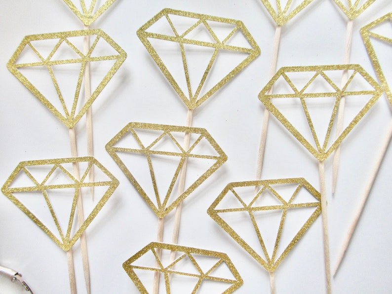 Gold Glitter Diamond Cupcake Toppers/ Gold Diamond Bachelorette Party ...