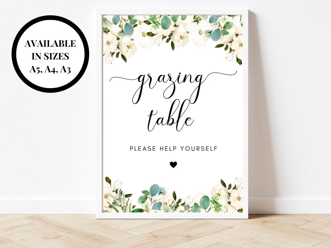 Personalised Grazing Table Sign/ Greenery Floral Wedding Reception ...