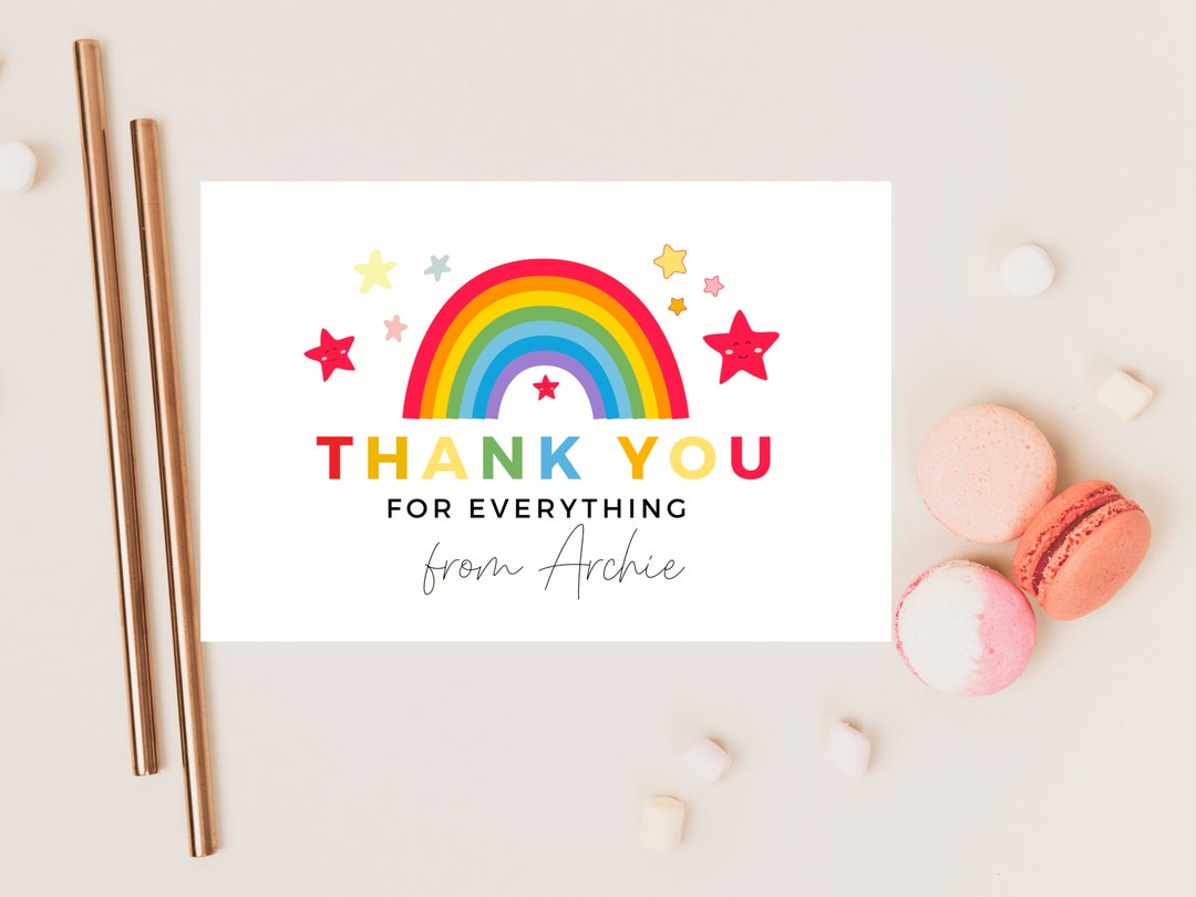 Thank You for Everything Card/ Personalised Pastel Rainbow Star Teacher ...