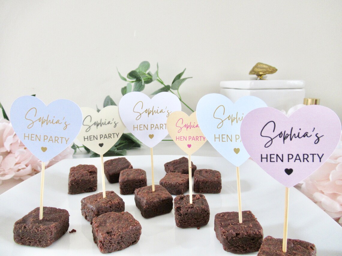 Personalised Hen Party Cupcake Toppers/ Pastel Heart Shaped Bridal ...