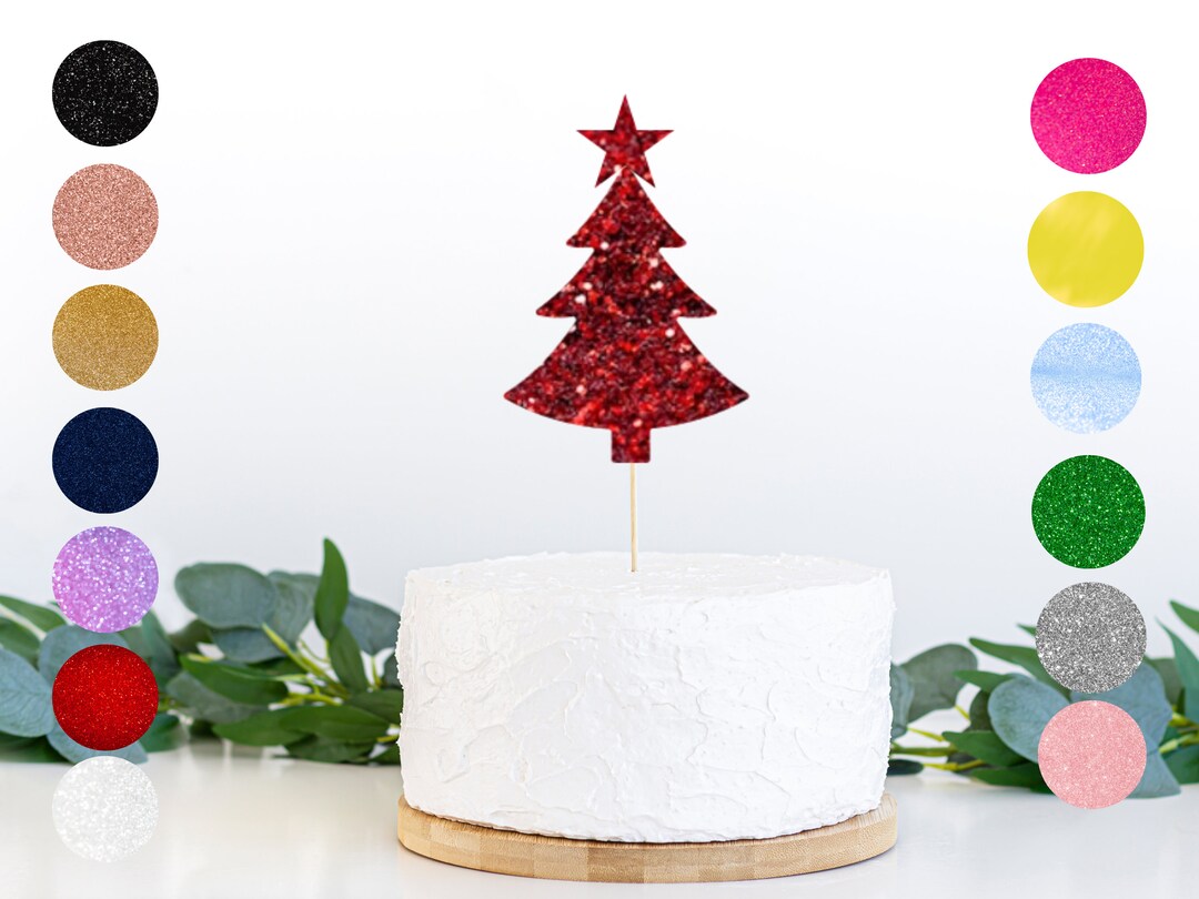Glitter Christmas Tree Cake Topper/ Sparkle Cake Decor/ Xmas Party Pick ...