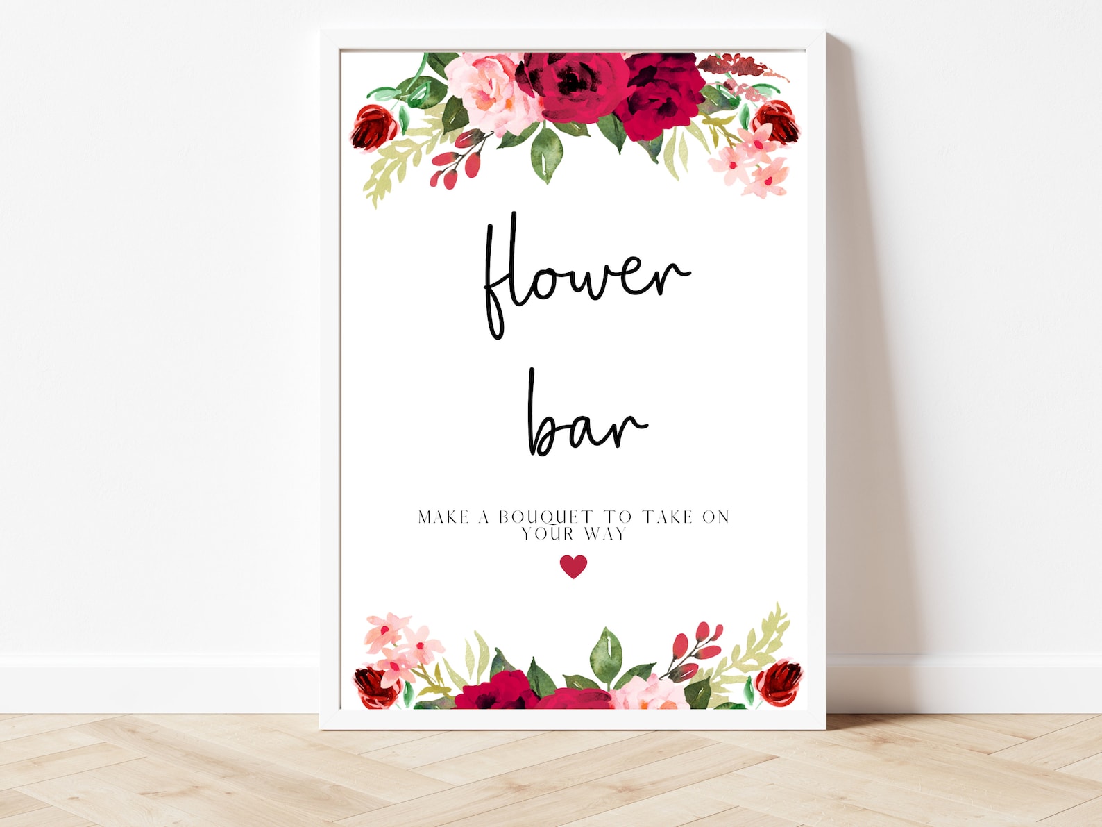 Editable Red Flower Bar Printable Sign/ Wedding Reception Red Roses ...
