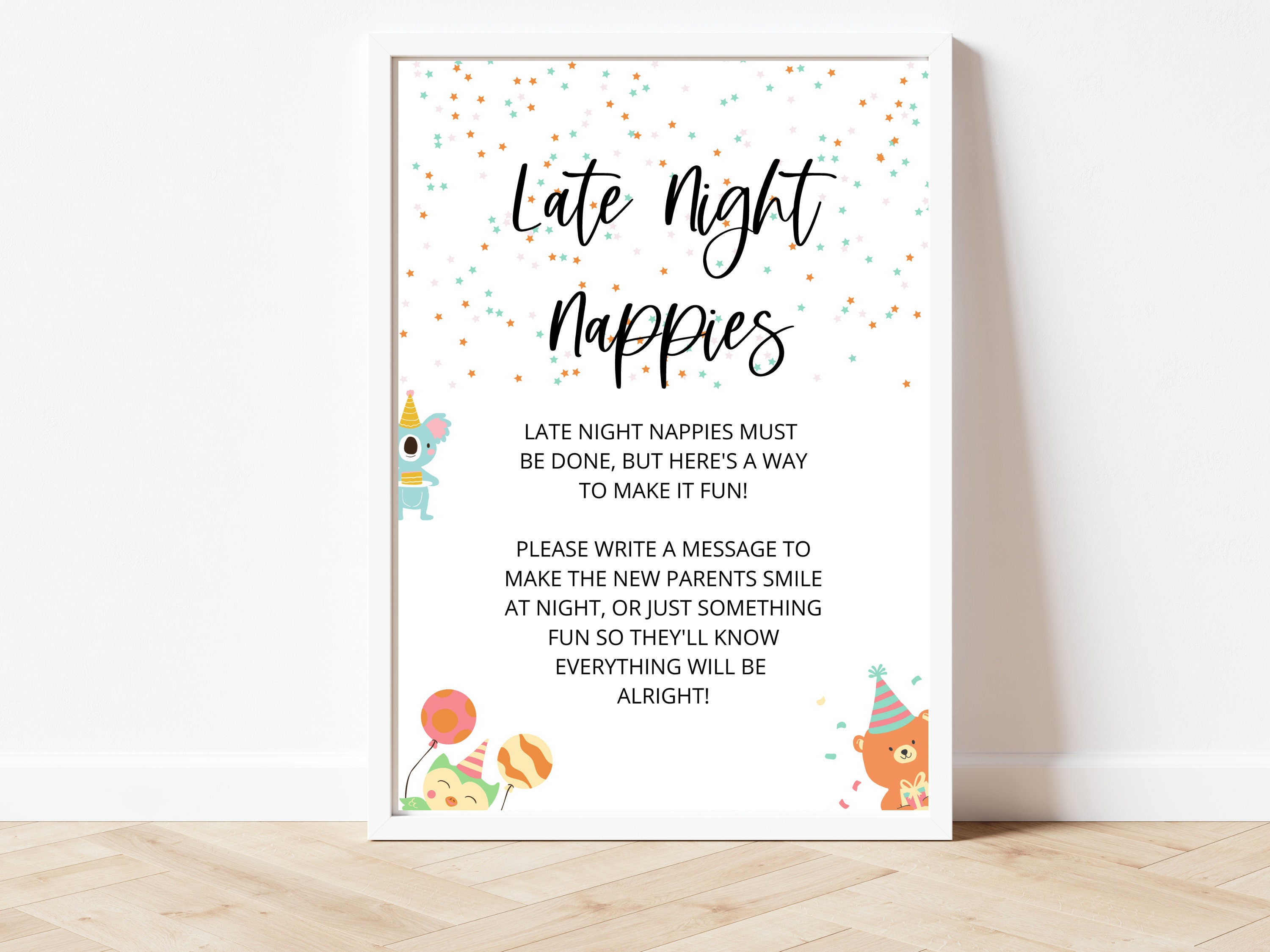 Late Night Nappies Sign/ Animal Theme Nappy Thoughts Sign/ Baby Shower ...