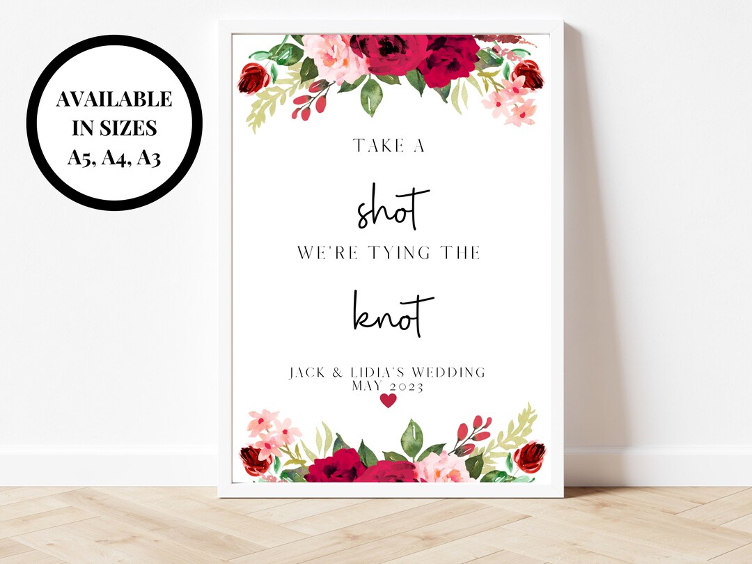 Personalised Tying the Knot Sign/ Red Floral Wedding Reception Party ...