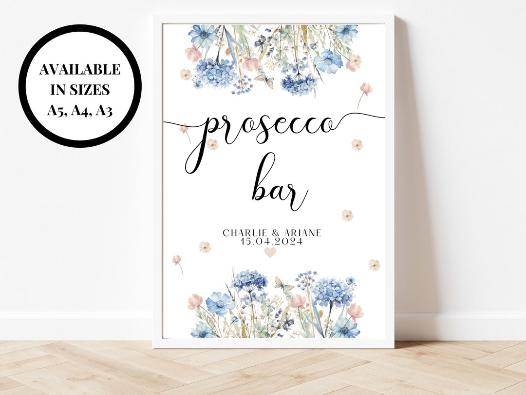 Prosecco Bar Sign/ Blue Theme Party Poster/ Drinks Bar Alcohol Wedding ...