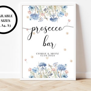 Prosecco Bar Sign/ Blue Theme Party Poster/ Drinks Bar Alcohol Wedding ...