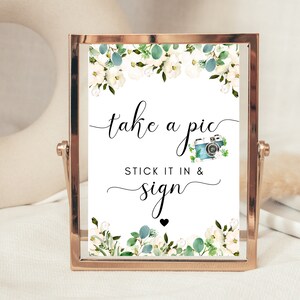 Personalised Photo Sign/ Greenery Floral Wedding Take A Pic and Stick ...
