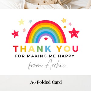 Thank You for Making Me Happy Card/ Personalised Pastel Rainbow Star ...