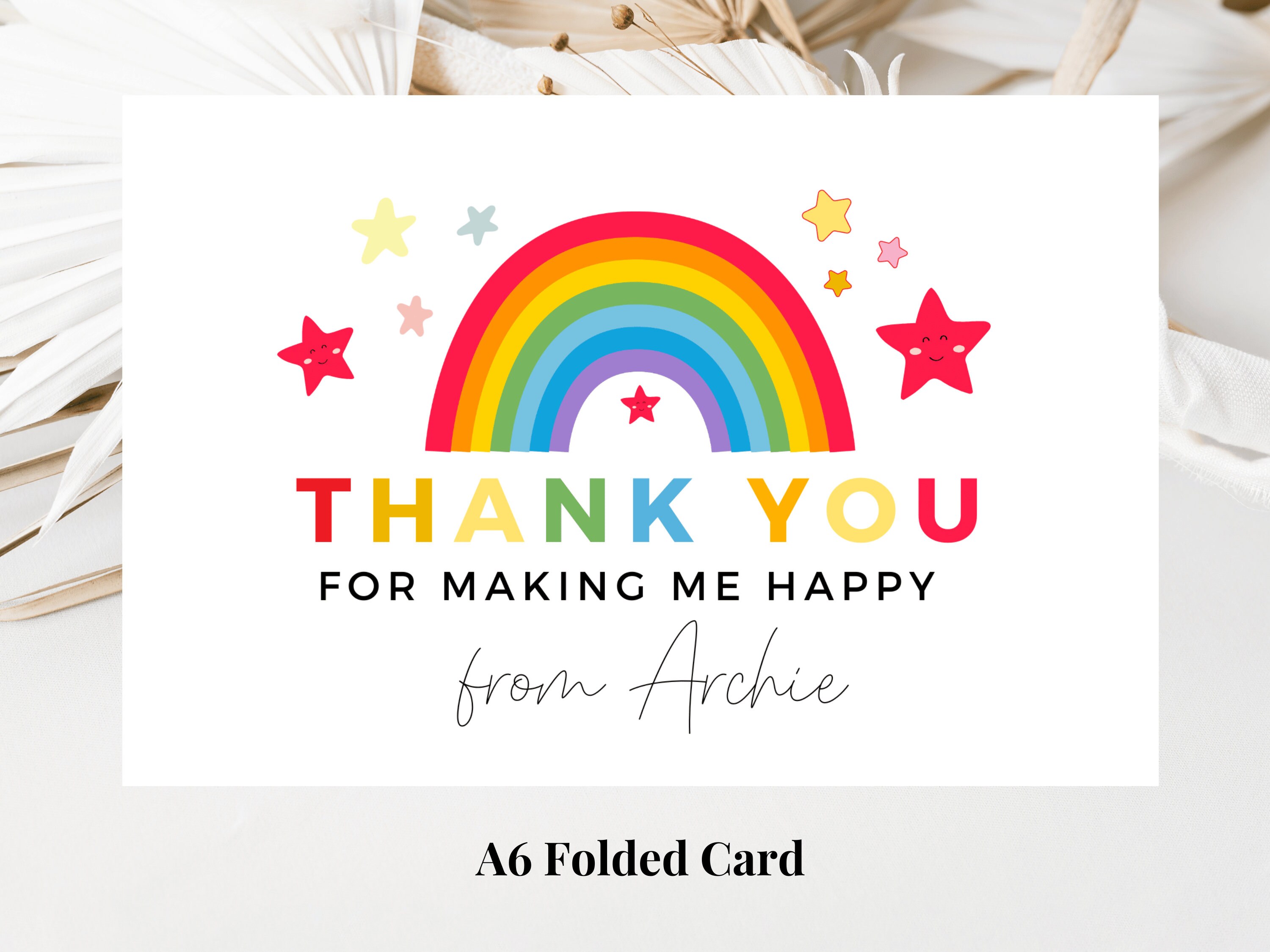 Thank You for Making Me Happy Card/ Personalised Pastel Rainbow Star ...