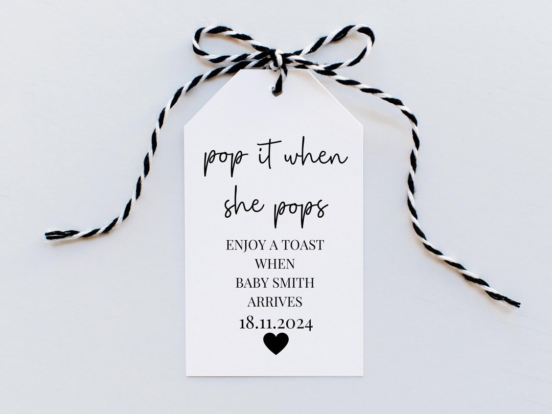 Personalised Pop It When She Pops Baby Shower Gift Tag/ Enjoy a Toast ...