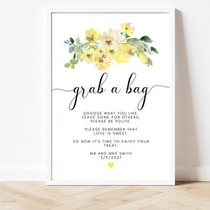 Editable Yellow Floral Grab a Bag Printable Sign/ Yellow Floral Wedding ...