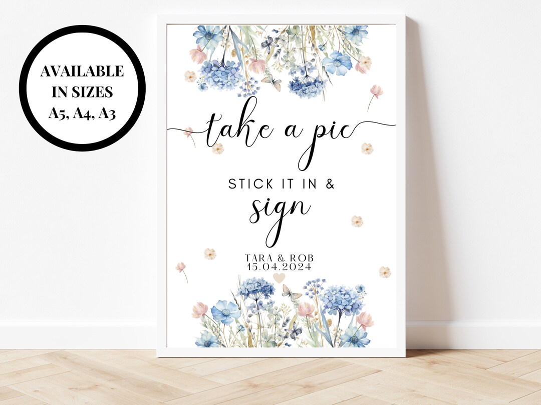 Take a Pic Stick It in and Sign/ Personalised Blue Theme Wedding ...