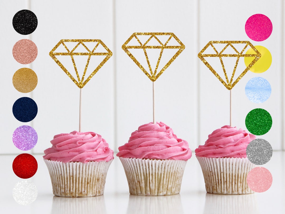 Gold Glitter Diamond Cupcake Toppers/ Gold Diamond Bachelorette Party ...