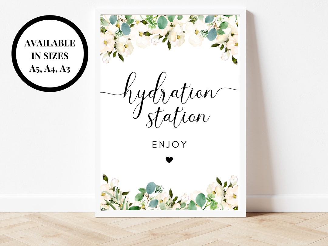 Personalised Hydration Station Sign/ Greenery Floral Wedding Reception ...