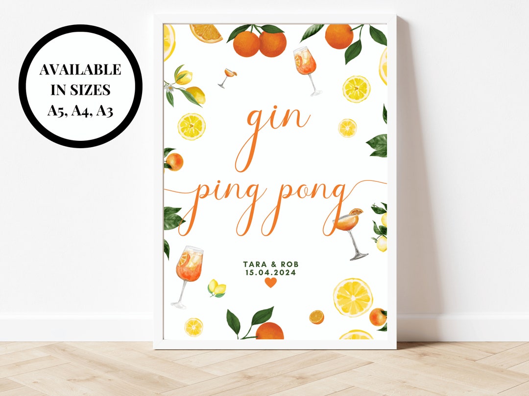 Gin Ping Pong Sign/ Alcohol Bar Prosecco Champagne Drinks Spring Summer ...