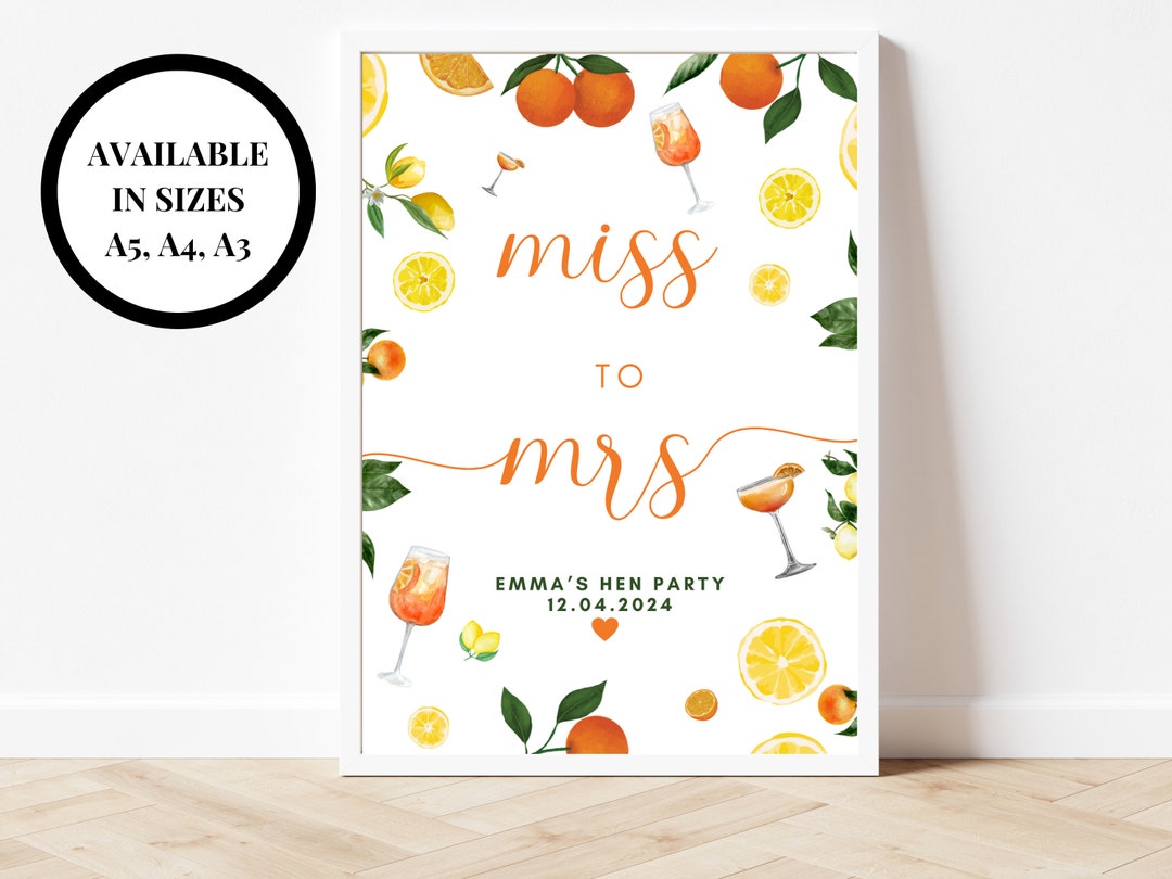 Miss to Mrs Sign/ Spring Summer Lemons Oranges Mediterranean/ Italian ...