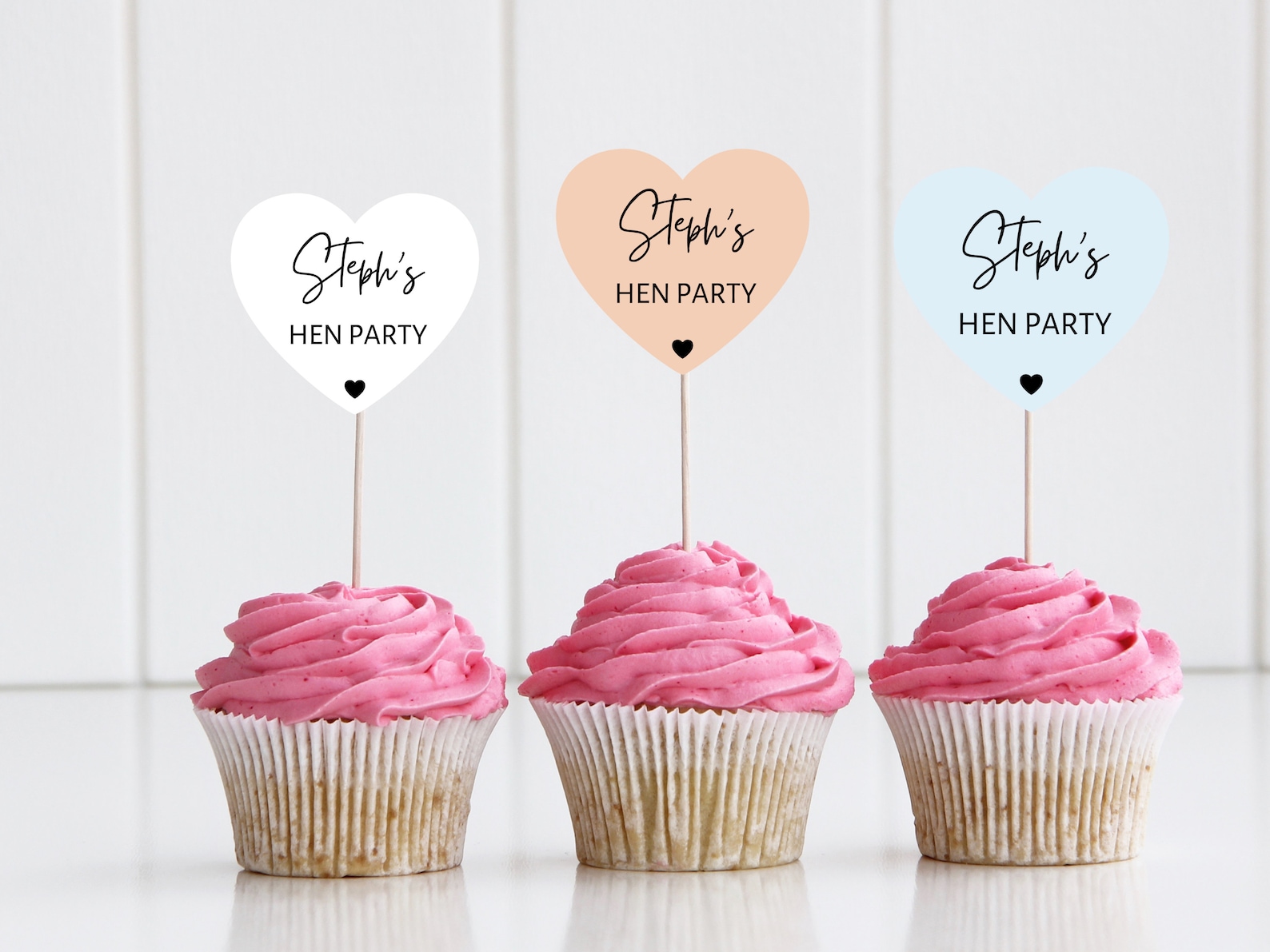 Personalised Hen Party Cupcake Toppers/ Pastel Heart Shaped Bridal ...