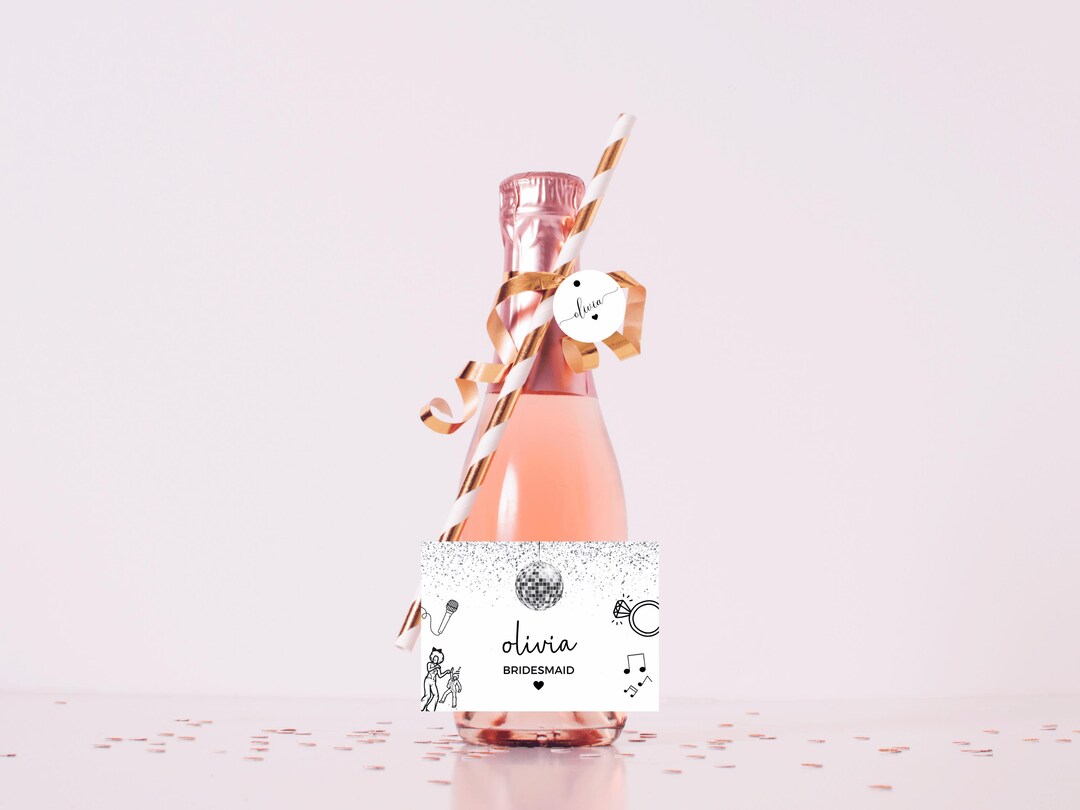 Personalised Bridesmaid Prosecco Bottle Label/ Silver Disco Ball Hen ...